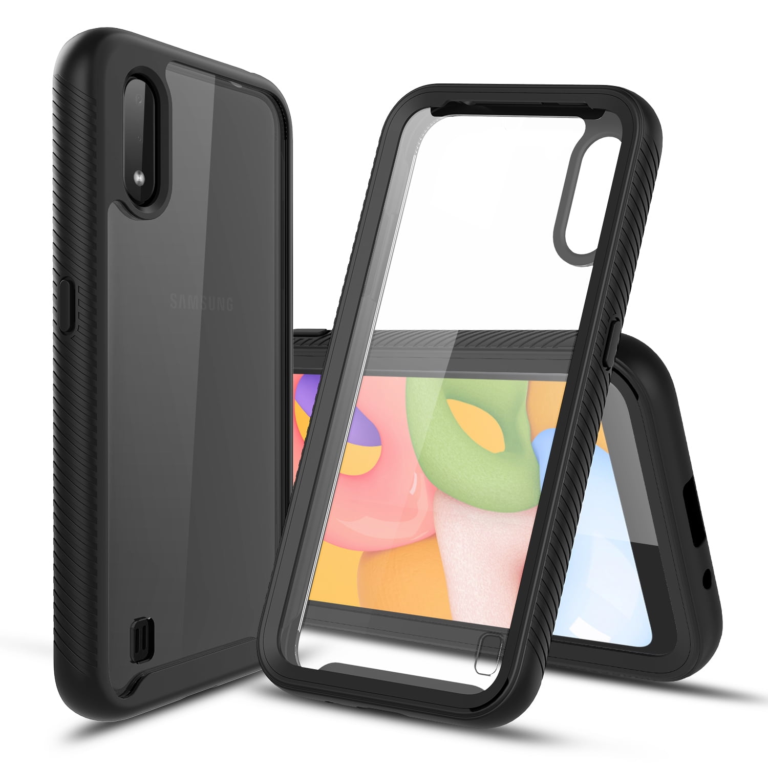 CBUS Heavy-Duty Phone Case with Built-in Screen Protector Cover for Samsung Galaxy A01 (Black ...