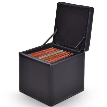Gymax Black 16'' Storage Box Ottoman Square Seat Foot Stool Hinge Top ...