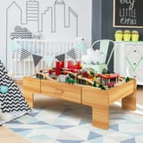 Costway Large Toddler Toy Play Activity Wooden Train Set & Double-Sided ...