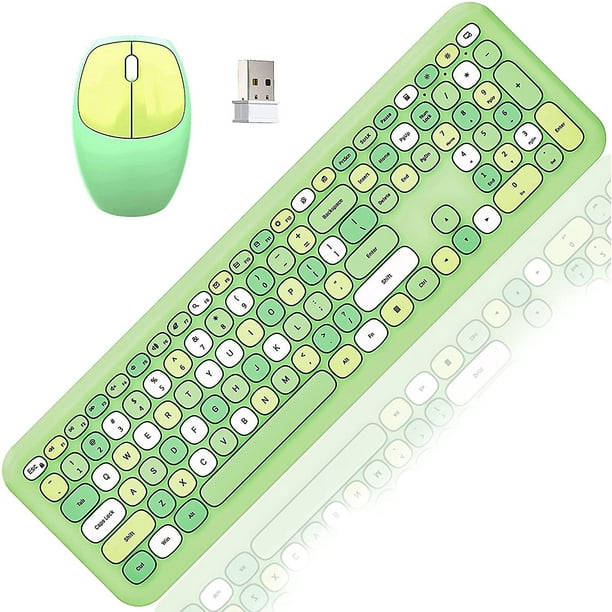 Colorful Wireless Keyboard And Mouse Combo, Cordless Full-sized ...