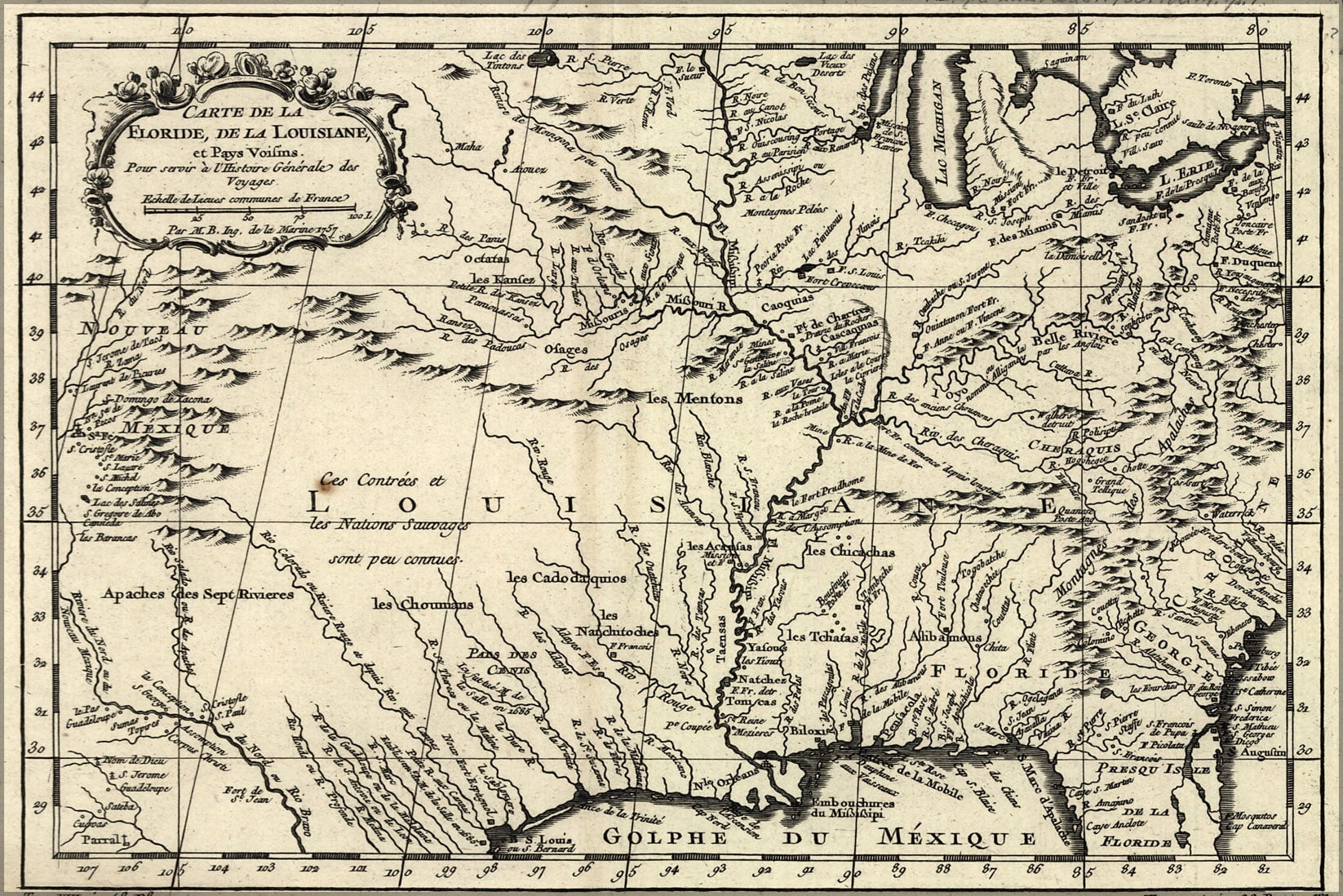 24"x36" Gallery Poster, Carte de la Florida, de la Louisiana map 1780 ...