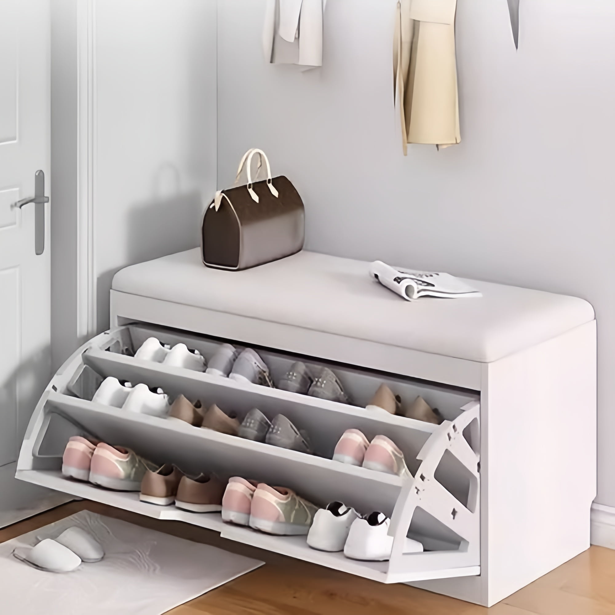 Click here for Galaxy Soce047 - Tip-Over Porch Shoe Bench-White 8... prices