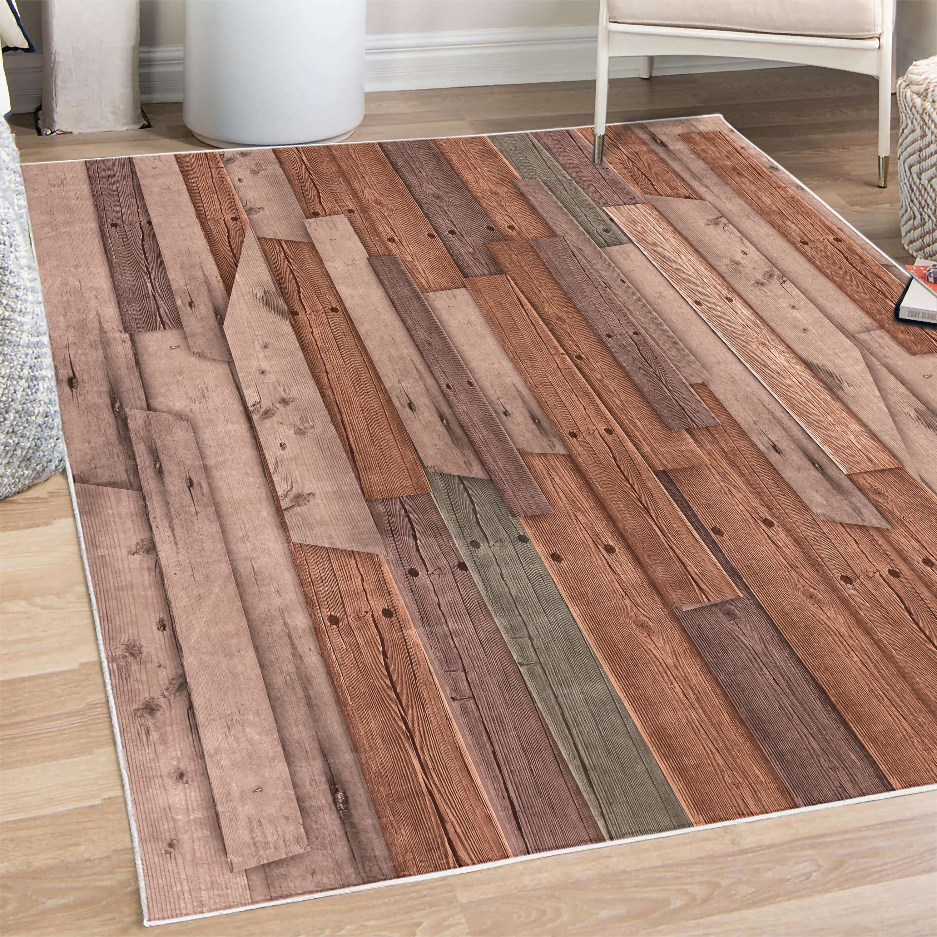 Rustic Decorative Rug, Grunge Wood Planks Barn House Door Nails Country ...