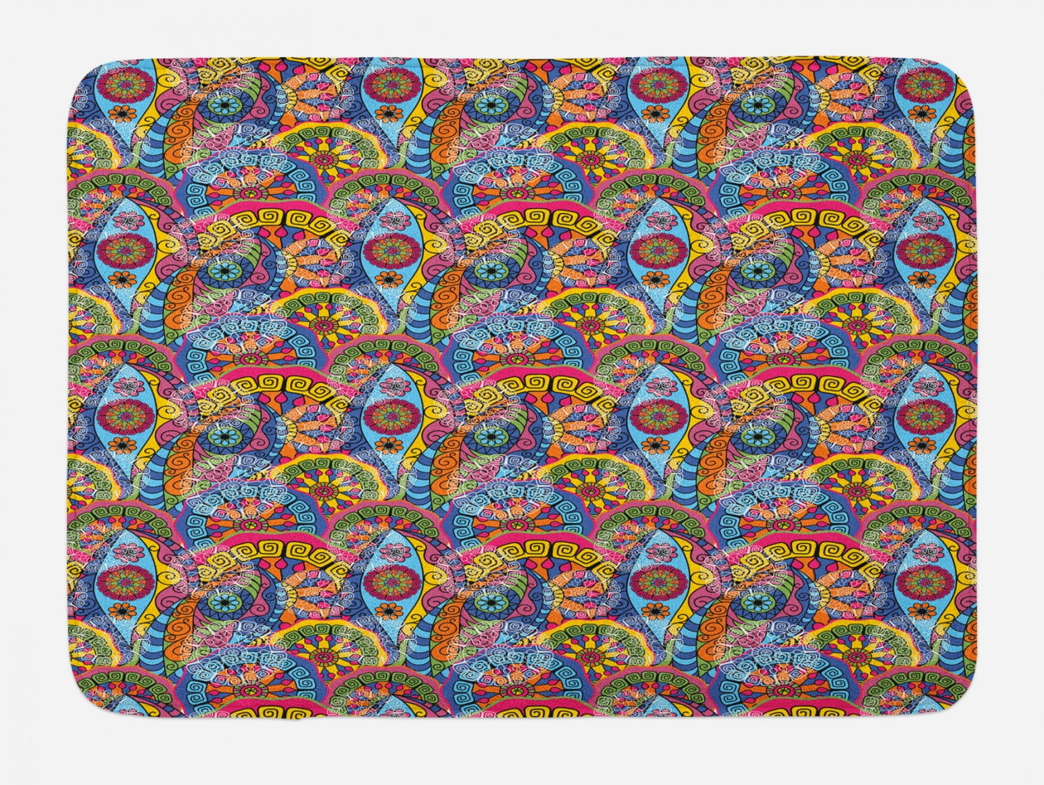 Floral Bath Mat, Hippie Style Abstract Blooms with Aztec Tribal Antique ...