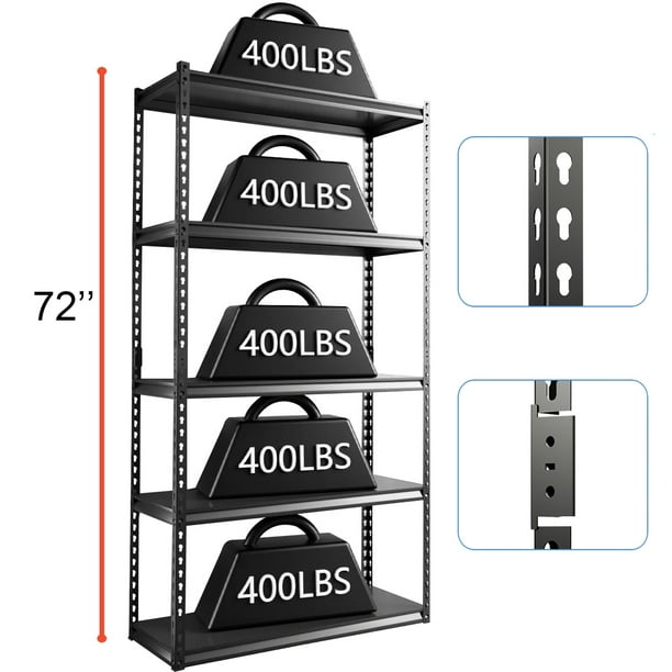 Slsy 5 Tier Storage Shelves, 72"H x 36"W x 18"D Heavy Duty Metal ...