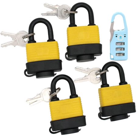 Set of 4 Keyed Alike Waterproof Padlock, Wide Body - Weather Resistant ...