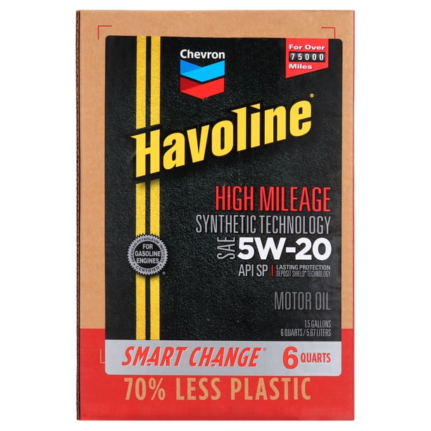 Chevron Havoline High Mileage Synthetic Technology Motor Oil 5W-20, 6 ...