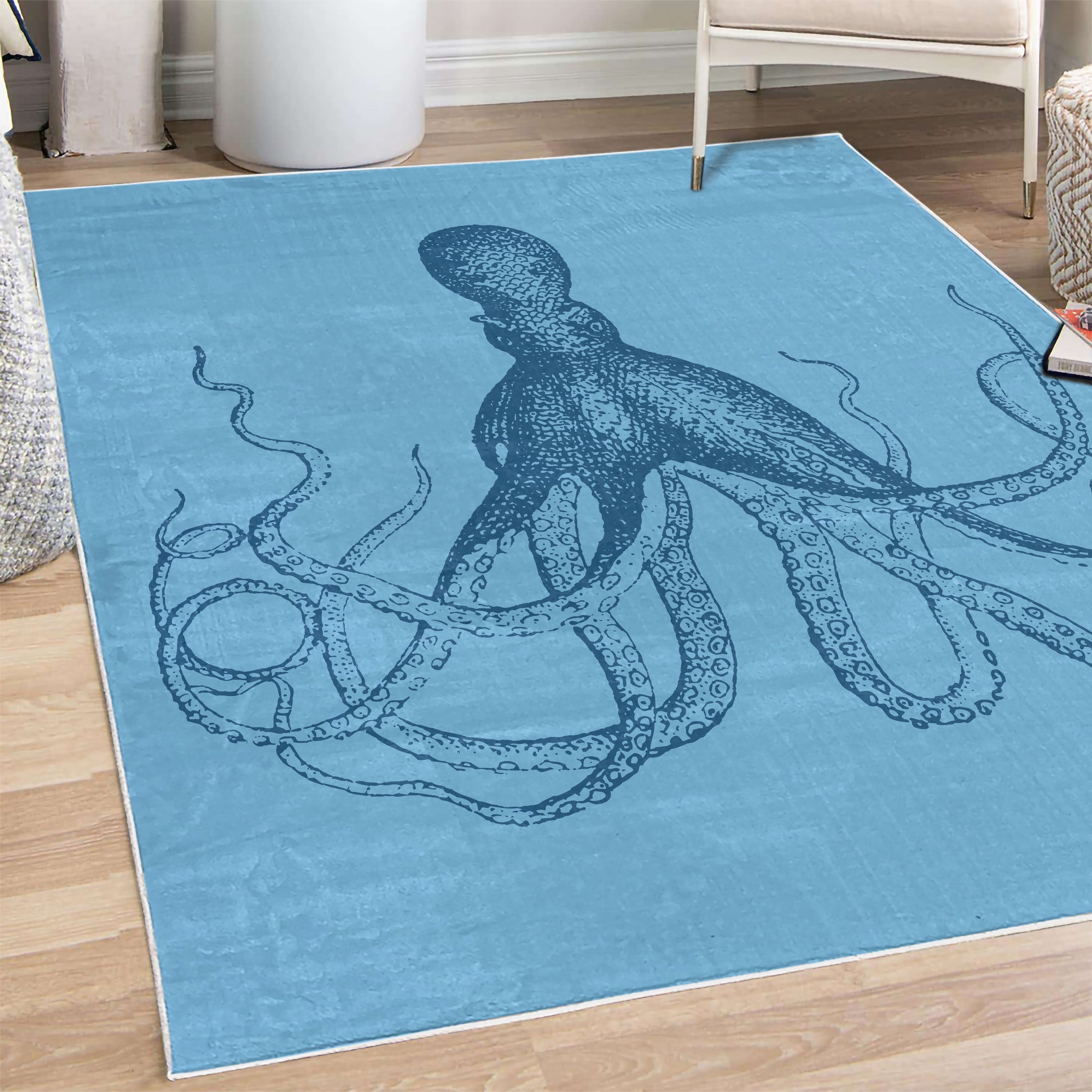 Octopus Decorative Rug, Monochrome Marine Animal Tentacles in Sketch ...