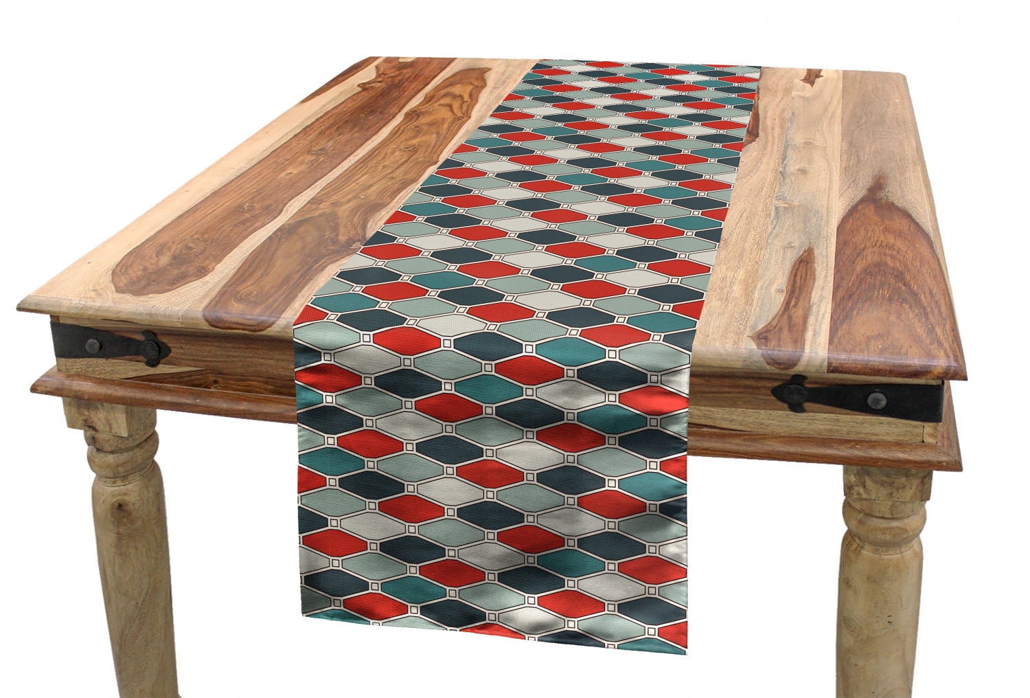 Retro Table Runner, Pattern of Mosaic with Geometric Design Old ...
