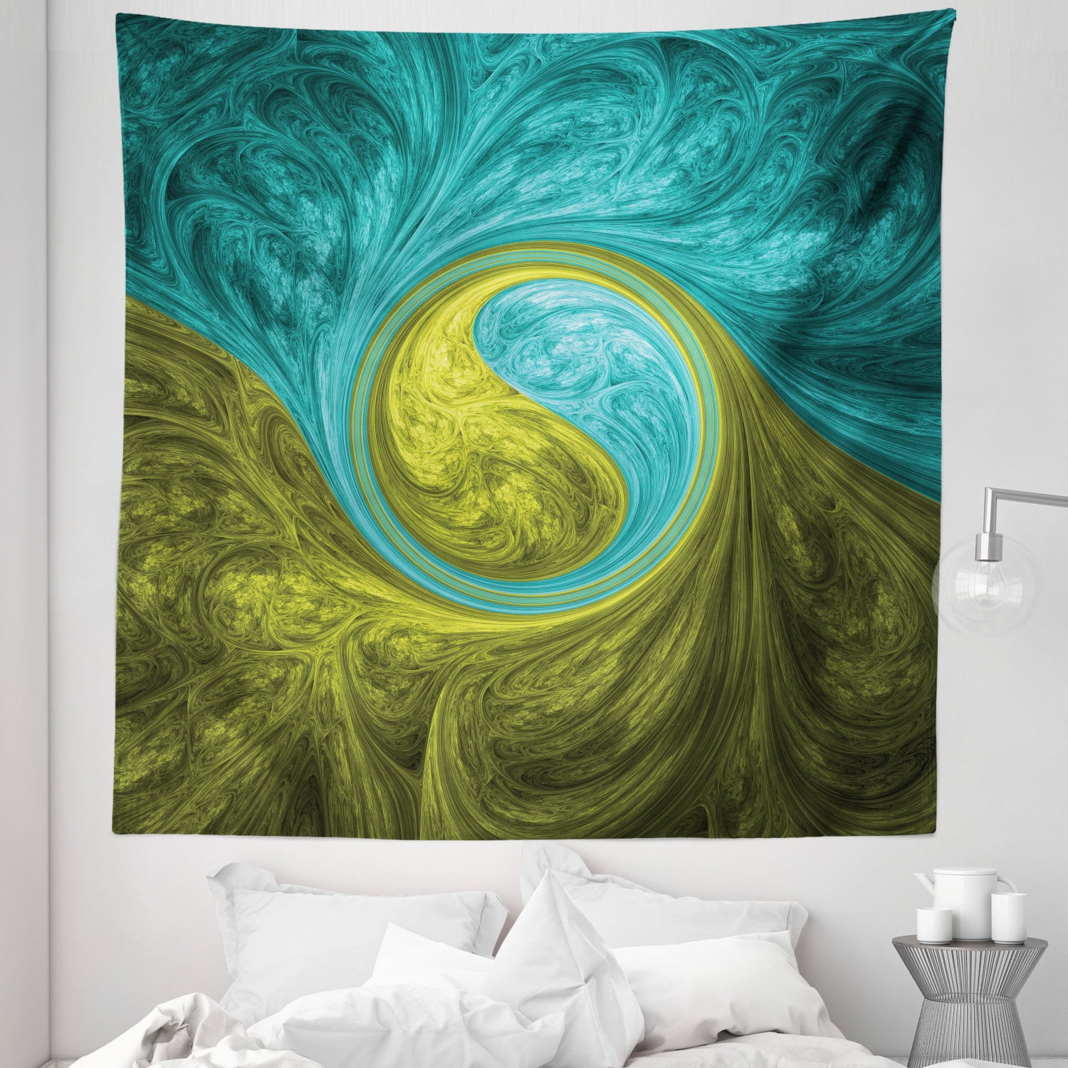 Ying Yang Tapestry, Eastern Spiral Psychedelic Design Sunny Side Motif ...