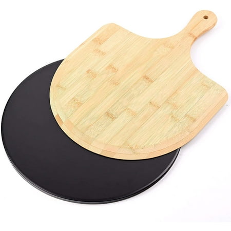 Menesia 12 Inch Black Non-stick Ceramic Pizza Stone Pan Set with 10 ...