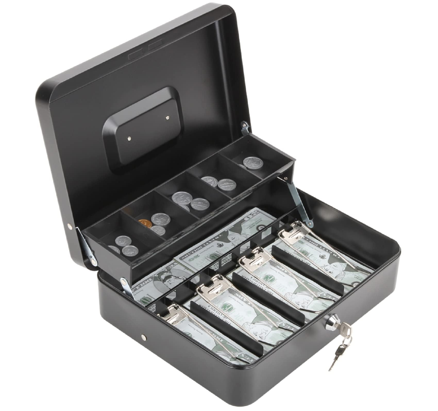 WeluvFit Cash Box Metal Money Box with Tray & Key Lock,Tiered Locking Cash Boxes,Durable Lock ...