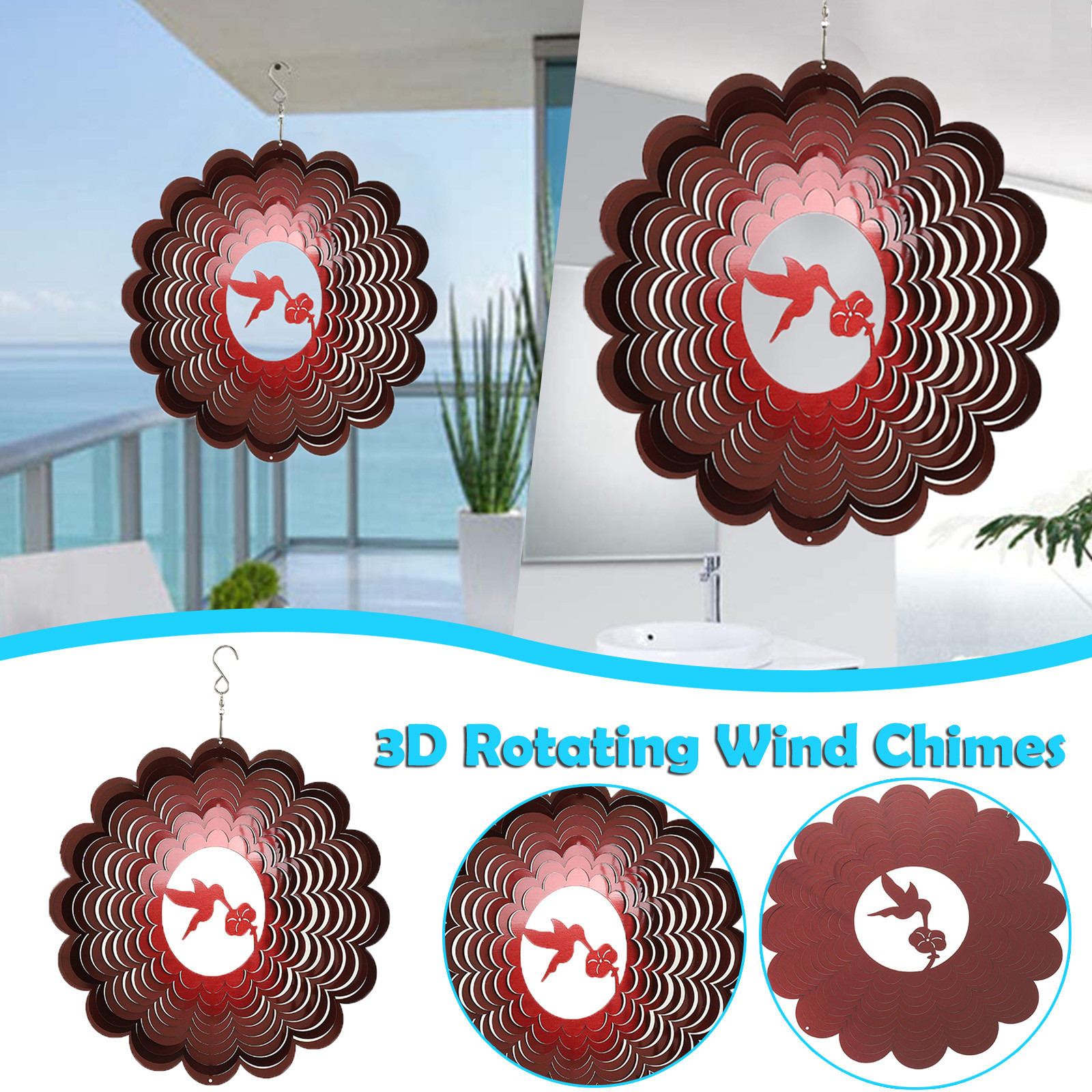 Decoration Hangs Metal Wind Spinner-3D Hanging Rotating Wind Chimes ...