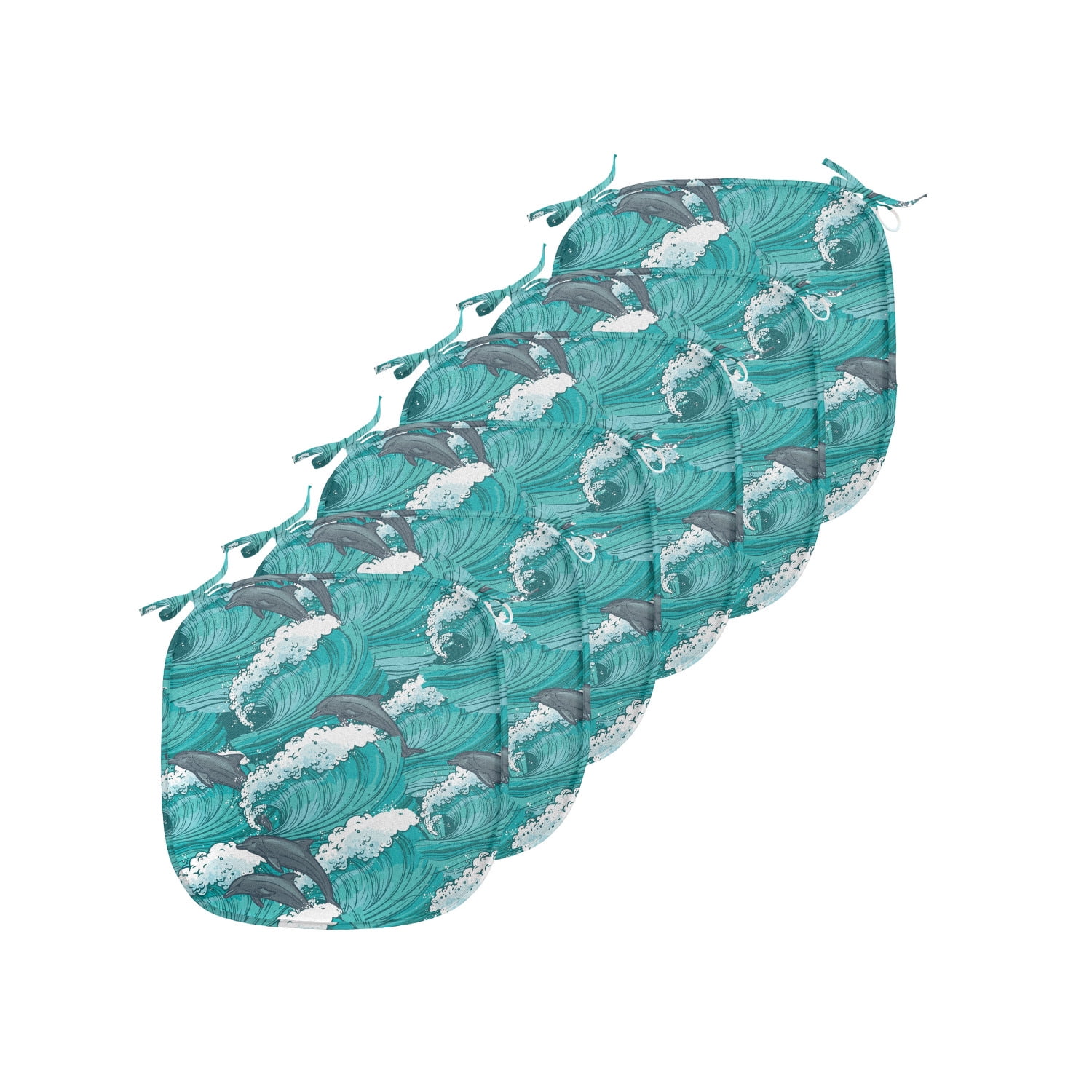 Sea Animals Chair Seating Cushion Set of 6, Wavy Ocean with Dolphins ...