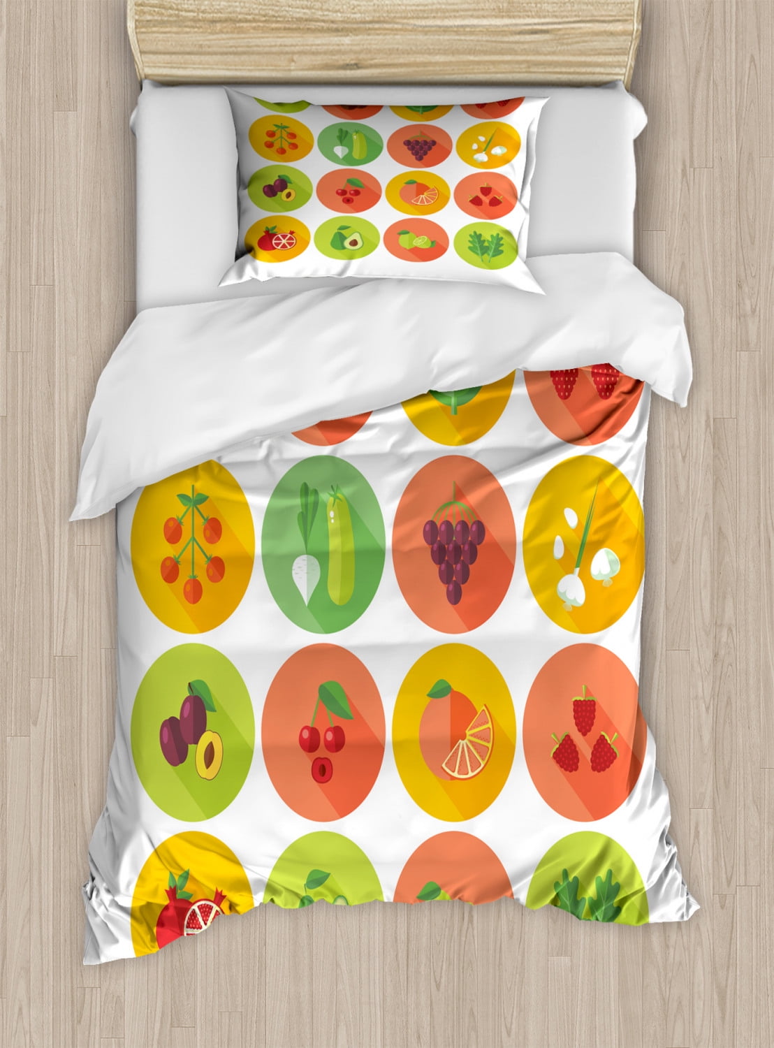 Fruit Twin Size Duvet Cover Set, Food Icons Cucumber Avocado Garlic ...