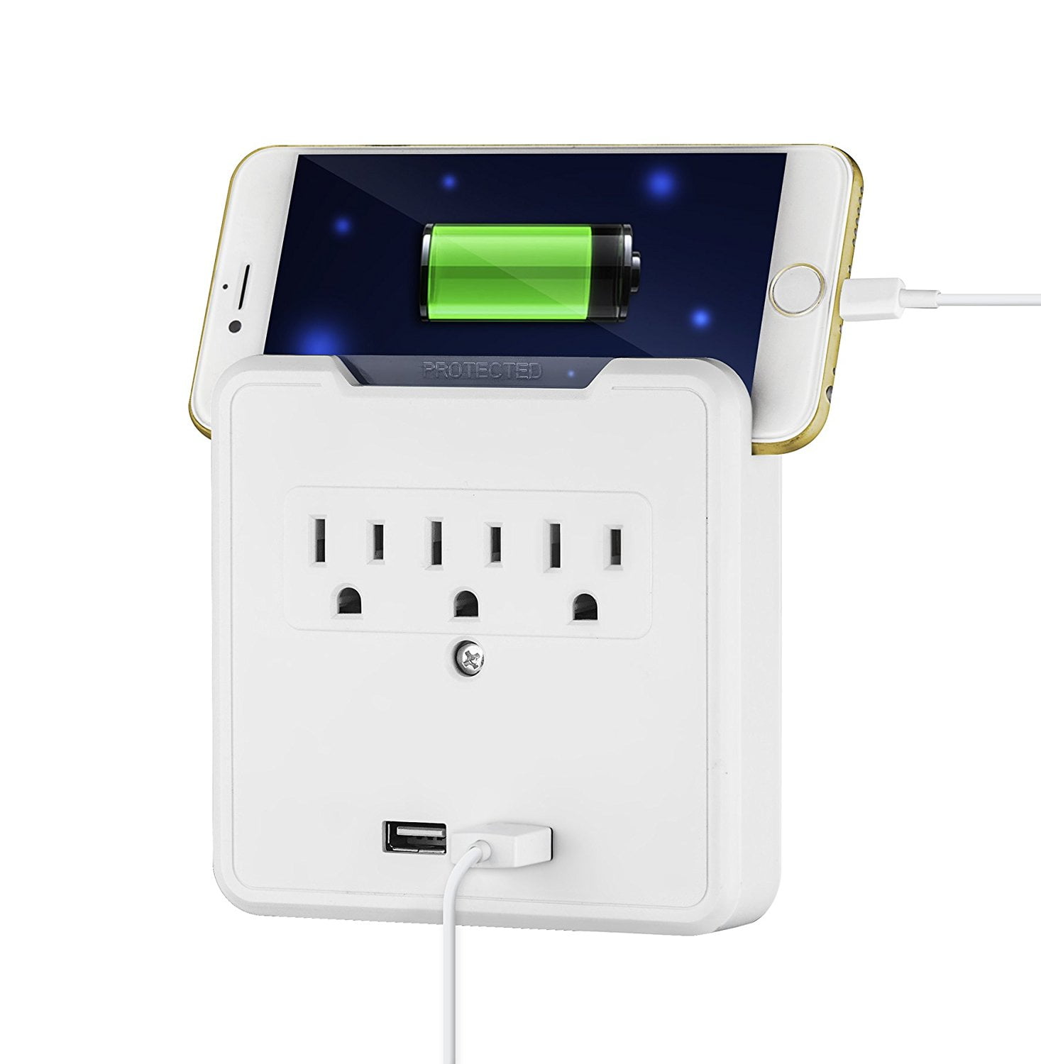 AblePower 3 Outlet Wall Tap Surge Protector w/2 USB Ports 300J with ...