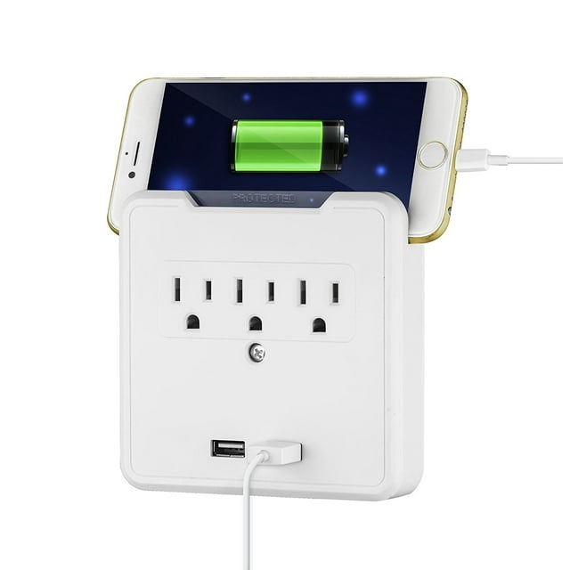 AblePower 3 Outlet Wall Tap Surge Protector w/2 USB Ports 300J with ...