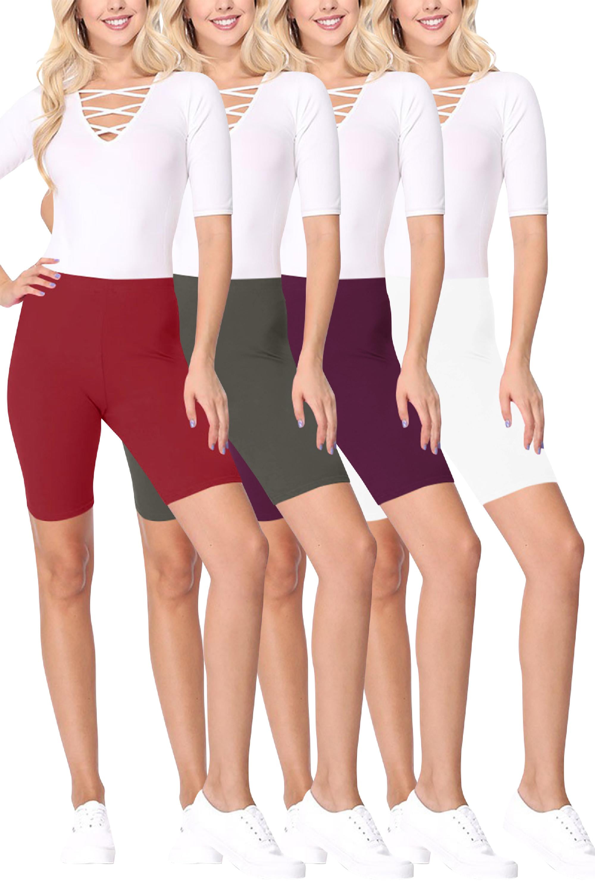 Women's Casual Solid Elastic High Waist Stretch Biker Shorts (Pack of 4 ...