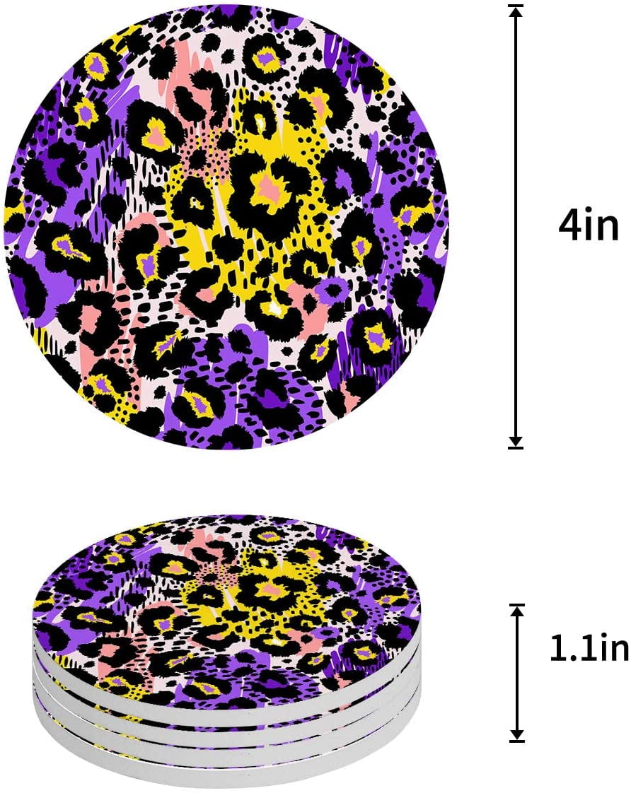 FMSHPON Leopard Set of 8 Round Coaster for Drinks, Absorbent Ceramic ...