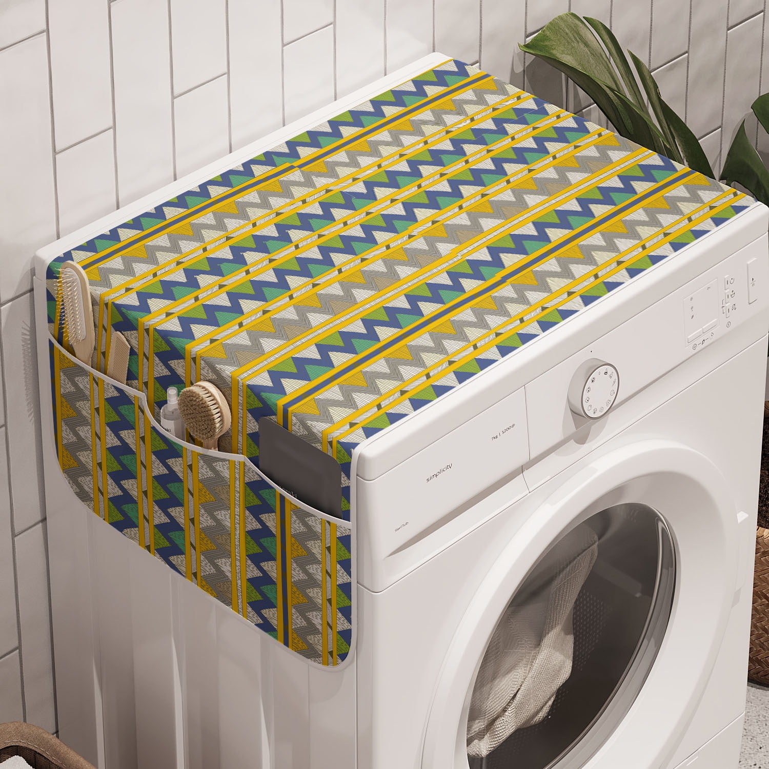 Vintage Washing Machine Organizer, Wave Patterns Zigzag Shapes Tribal ...