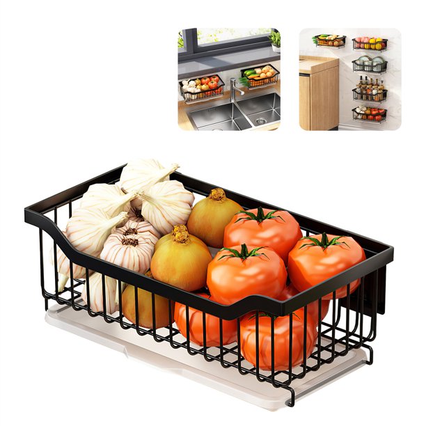 pitrice Stainless Storage Basket Wall-Mounted Spice Rack Functional ...