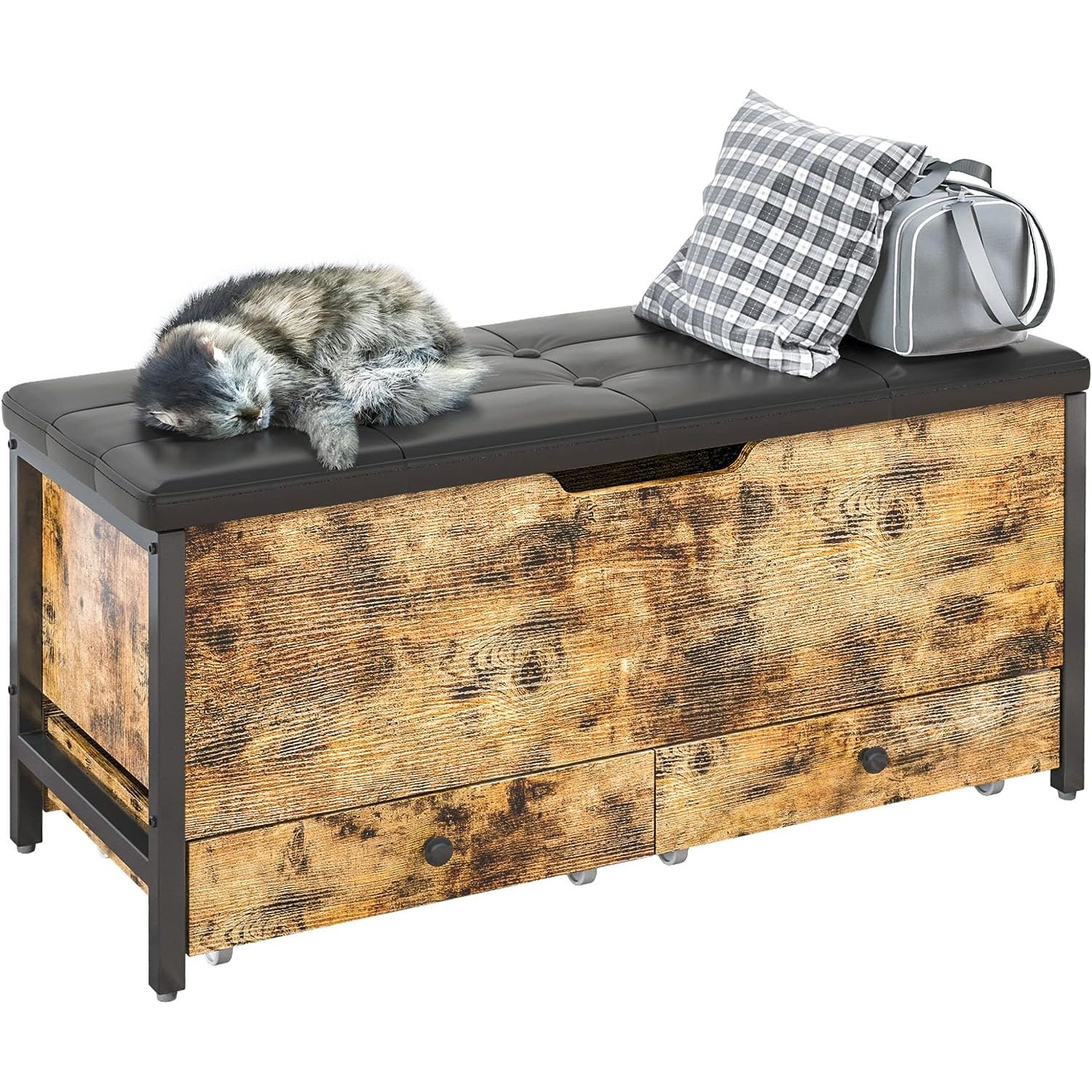HElectQRIN Storage Benches, Leather Entryway Bench with Top Storage ...