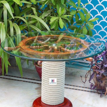 Authentic Wood Crafted Coffee Table with Thick Glass Top | Maritime ...