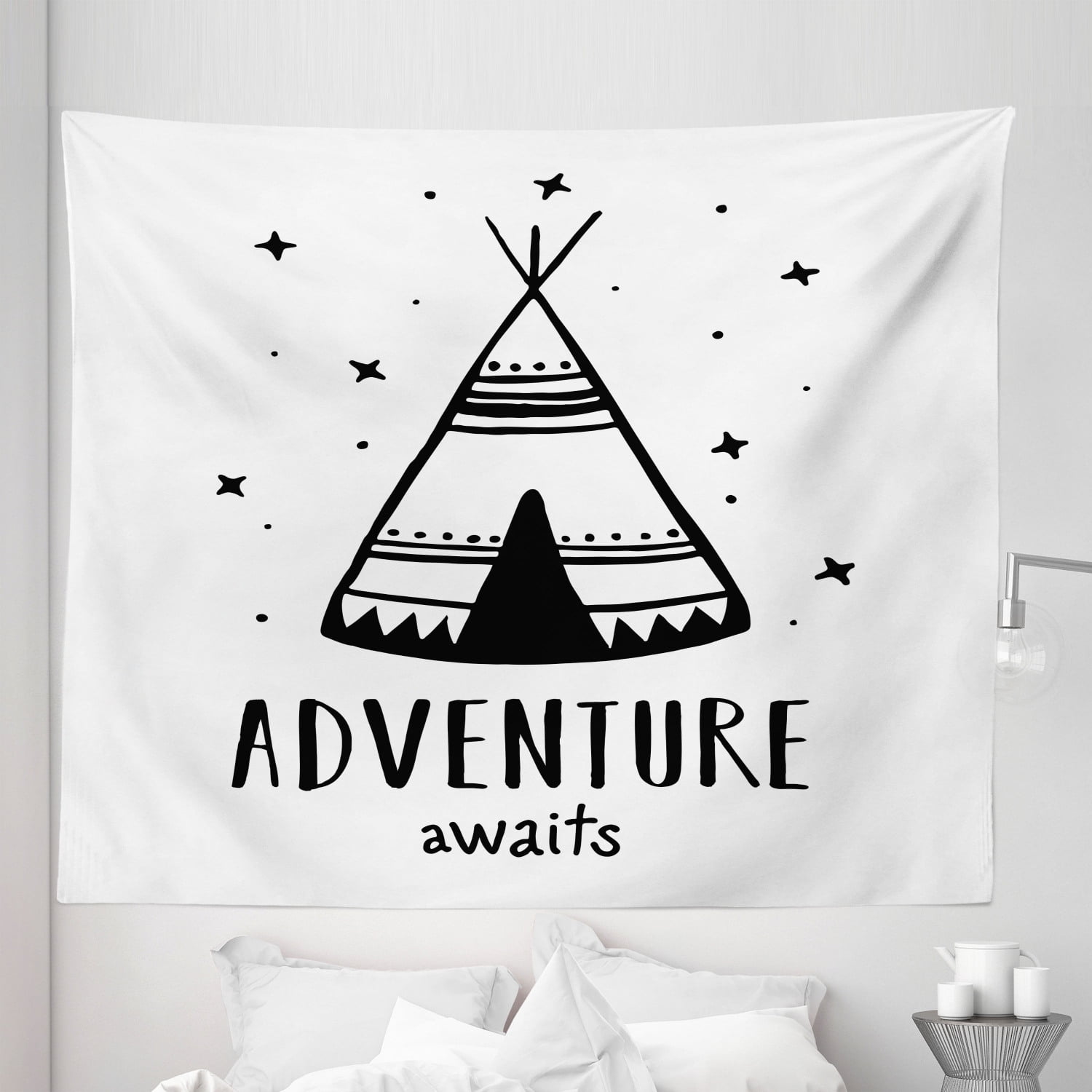Saying Tapestry, Tribal Tent with Adventure Themed Saying Calligraphy ...