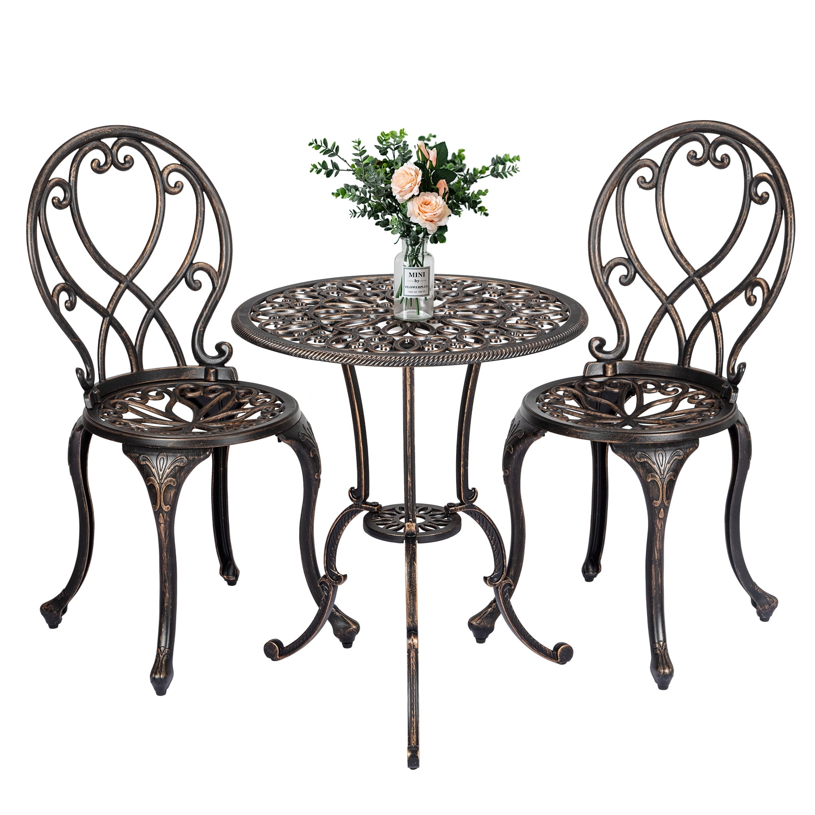 Hellone 3 Pieces Patio Bistro Set, Outdoor Cast Aluminum Bistro Set ...