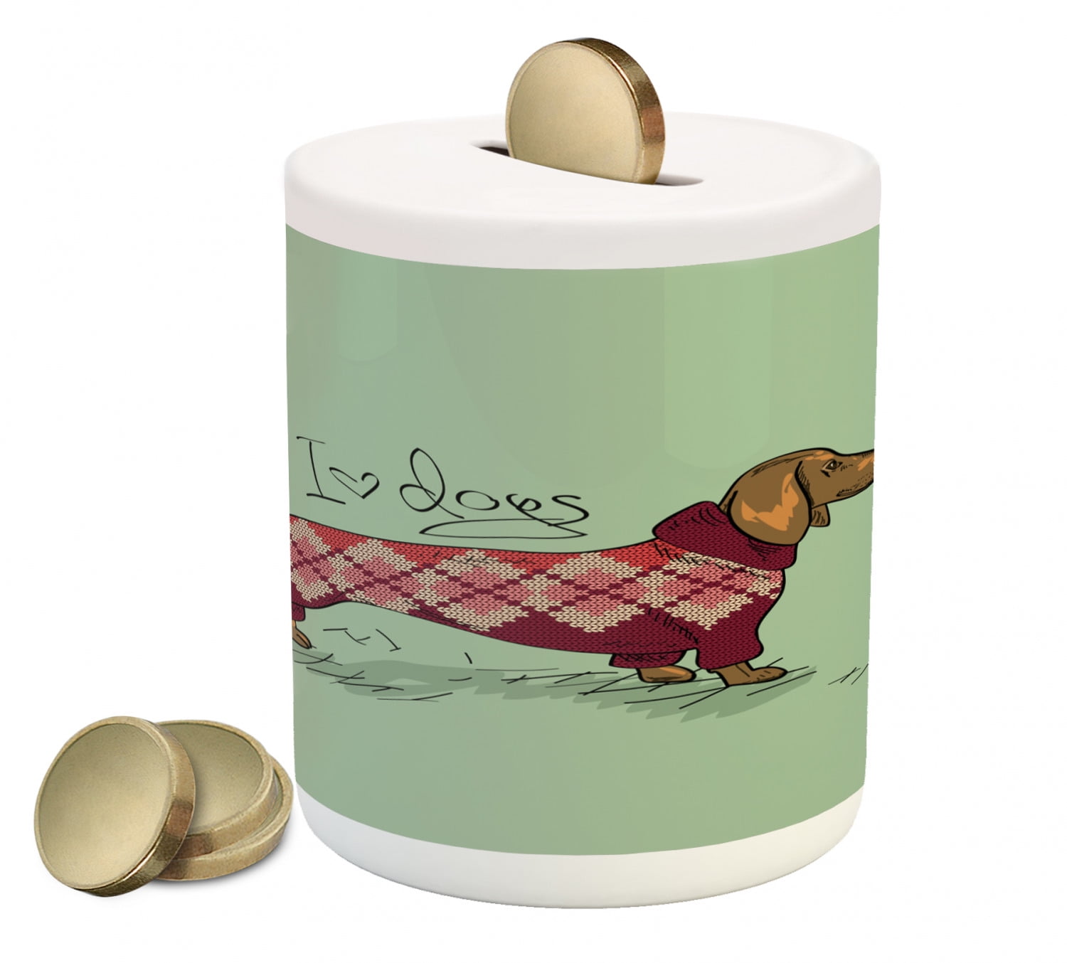 Dachshund Piggy Bank, Dog in Knitted Sweater Design Detailed Colorful ...