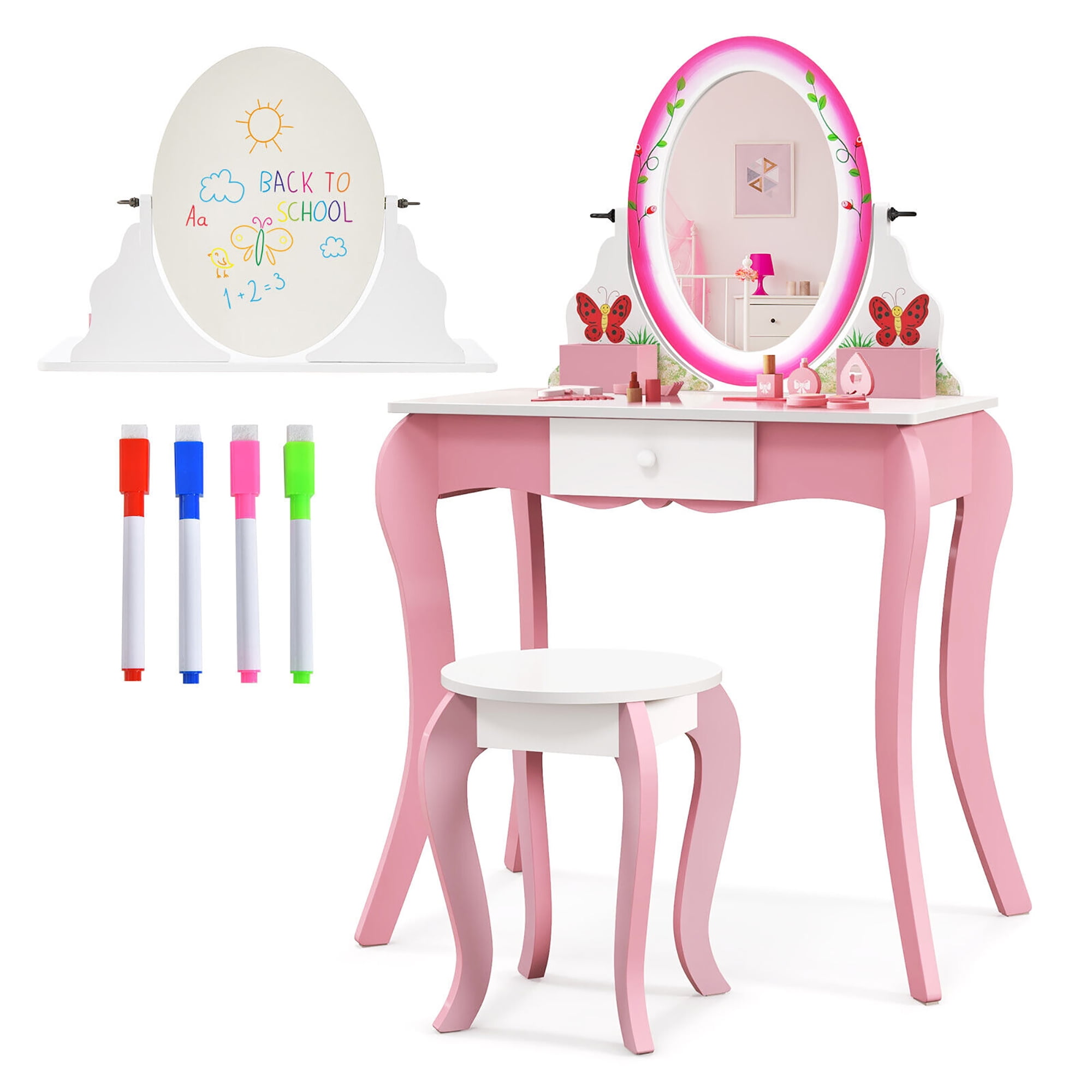 Click here for Gymax Kids Vanity Table Stool Set Pretend Play Mak... prices