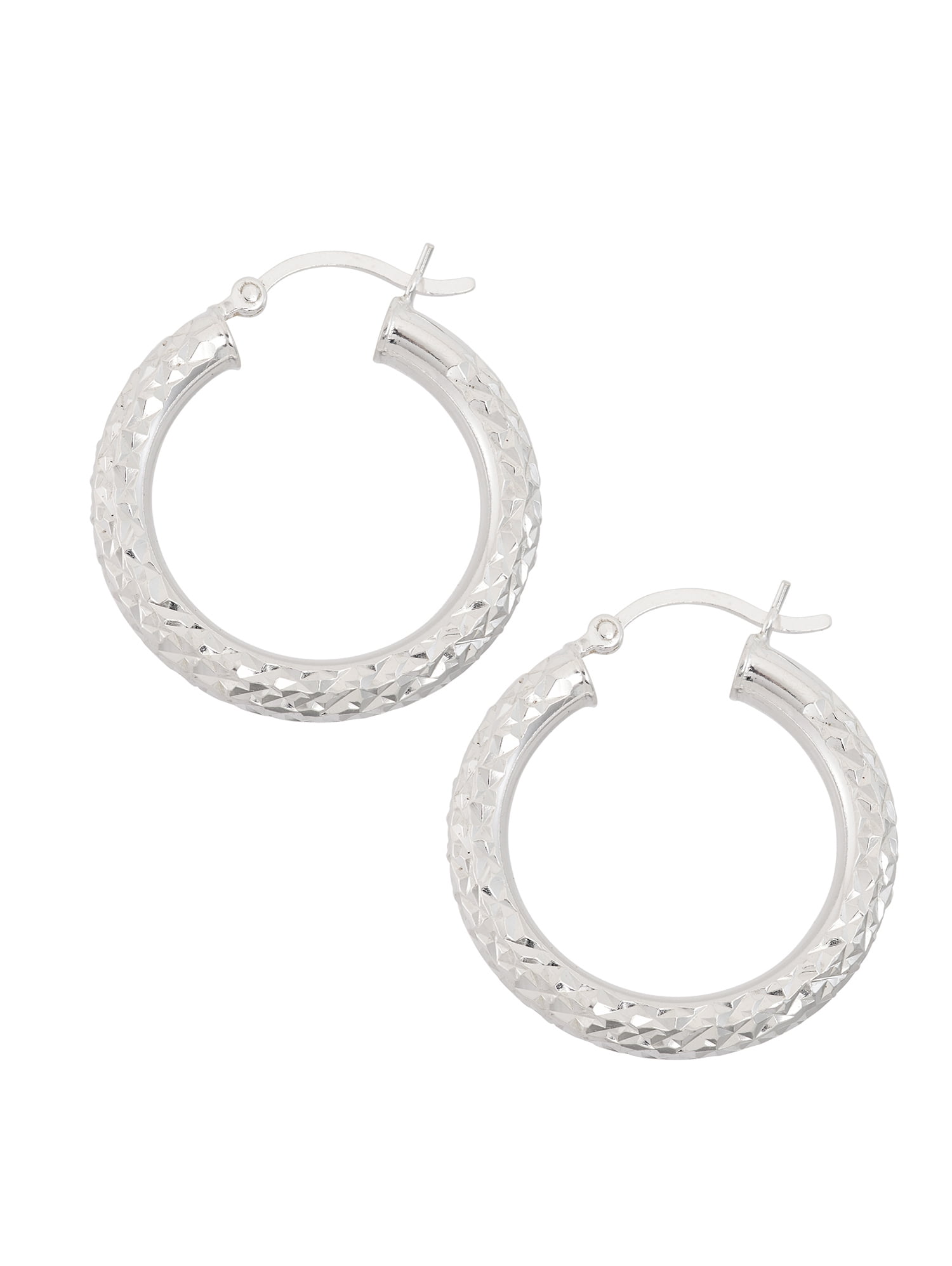 Sterling Silver 28mm Diamond-Cut Hoop Earrings - Walmart.com
