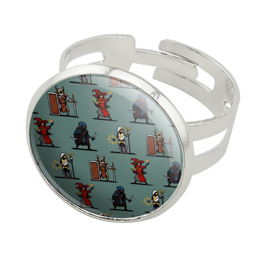8-Bit Pixel Heroes RPG Pattern Silver Plated Adjustable Novelty Ring ...
