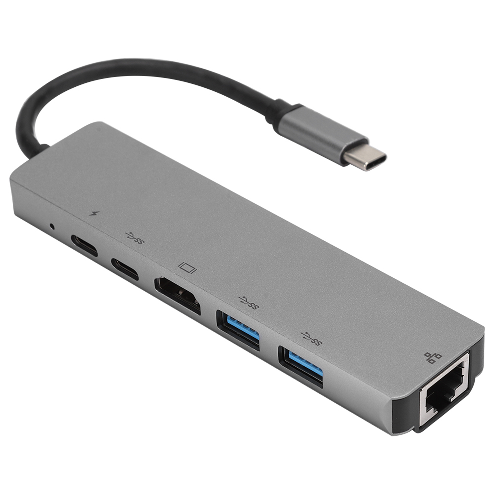 Concentrador HDMI, concentrador de carga PD de 6 USB C de metal gris liviano, diseño de última ...