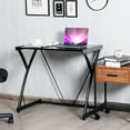 Costway Large Home Office Glass Top Computer Desk, Z-Shaped Metal Frame ...