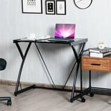 Costway Large Home Office Glass Top Computer Desk, Z-Shaped Metal Frame ...
