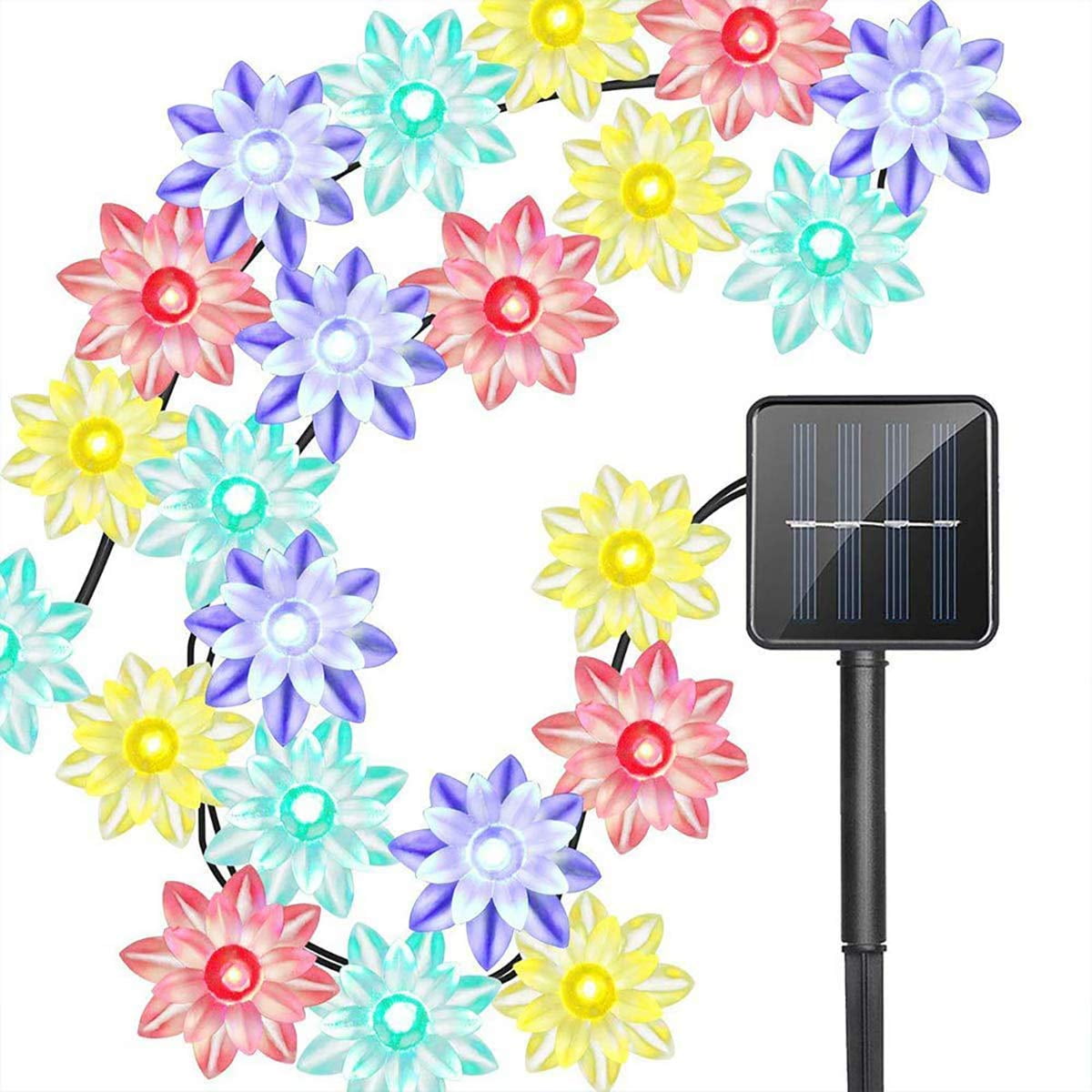 LINLIN Solar Flower Christmas Lights, Waterproof 23FT 50LED Lotus ...