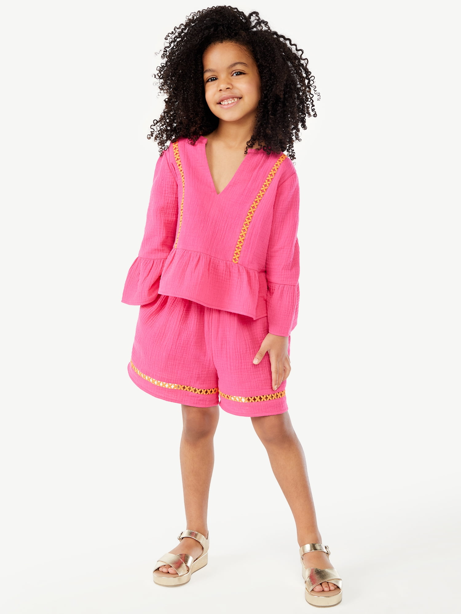 Scoop Girls Lace Trim Peplum Top and Matching Shorts, 2-Piece Outfit ...