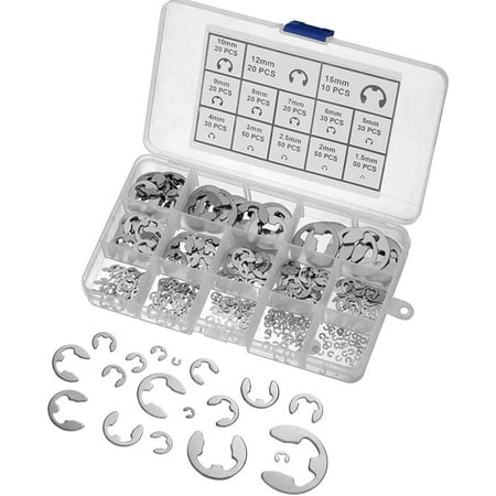 SICED Circlips, 400 Pieces 1.5-15mm E-Clip Stainless Steel Circlips with Storage Box, Circlips ...