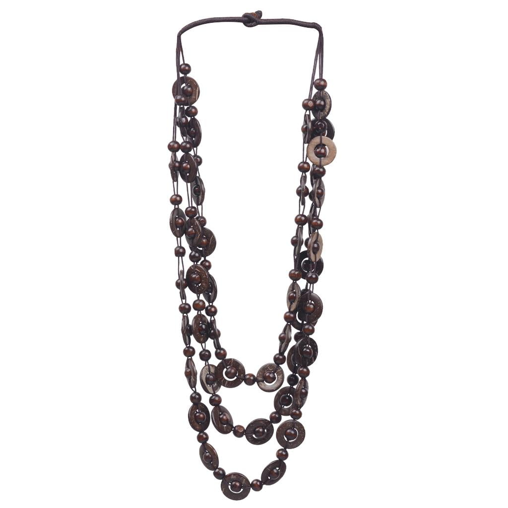 Cadena de suéter de moda para mujer, de madera y cáscara larga café jinwen Collares de cuentas ...