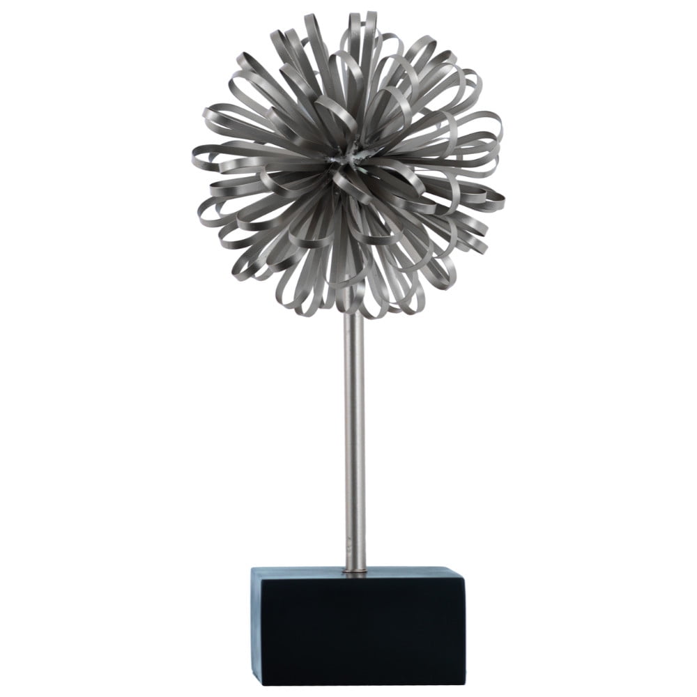 Ball of Looped Ribbon Sculpture with Square Stand -Silver-Benzara ...