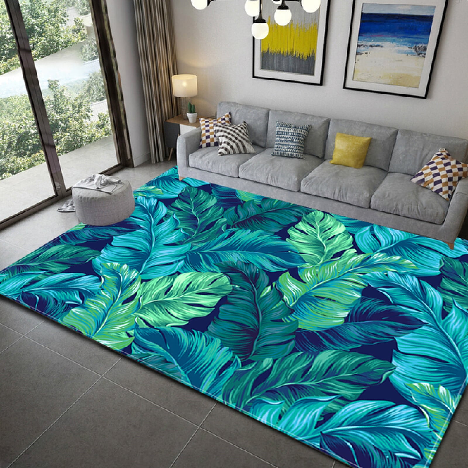 Tropical Palm Tree Leaf Jungle Rugs Non Slip Area Rug For Living Dining ...