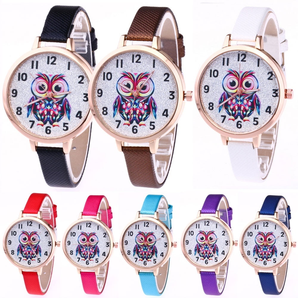 2020 New Owl Women's Leather Band Analog Quartz Diamond Wrist Watch ...