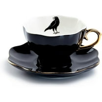 Grace Teaware Crow with Red Roses Black Gold Luster Tea Cup and Saucer ...
