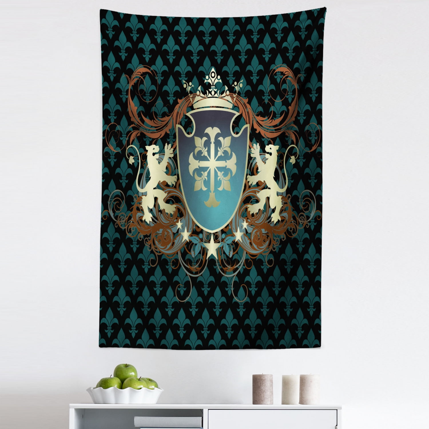 Medieval Tapestry, Heraldic Design from Middle Ages Coat of Arms Crown ...