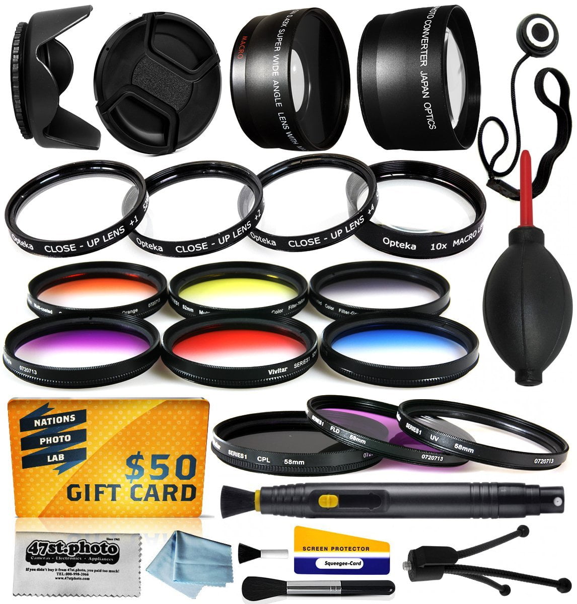 58mm Pro Lenses Filters Kit includes 0.43x + 2.2x Lens, UV, CPL ...
