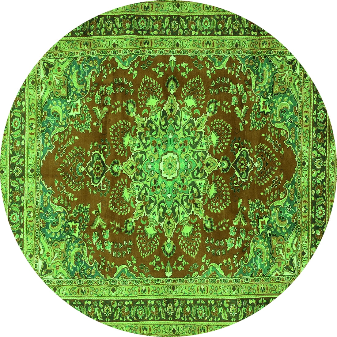 Ahgly Company Indoor Round Medallion Green Traditional Area Rugs, 6 ...