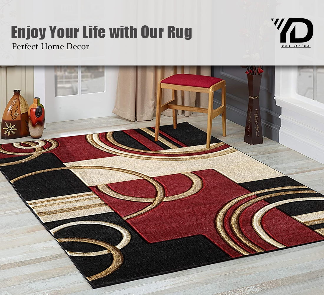 Area Rug Modern Dark Red Soft Hand Carved Contemporary Floor Carpet ...