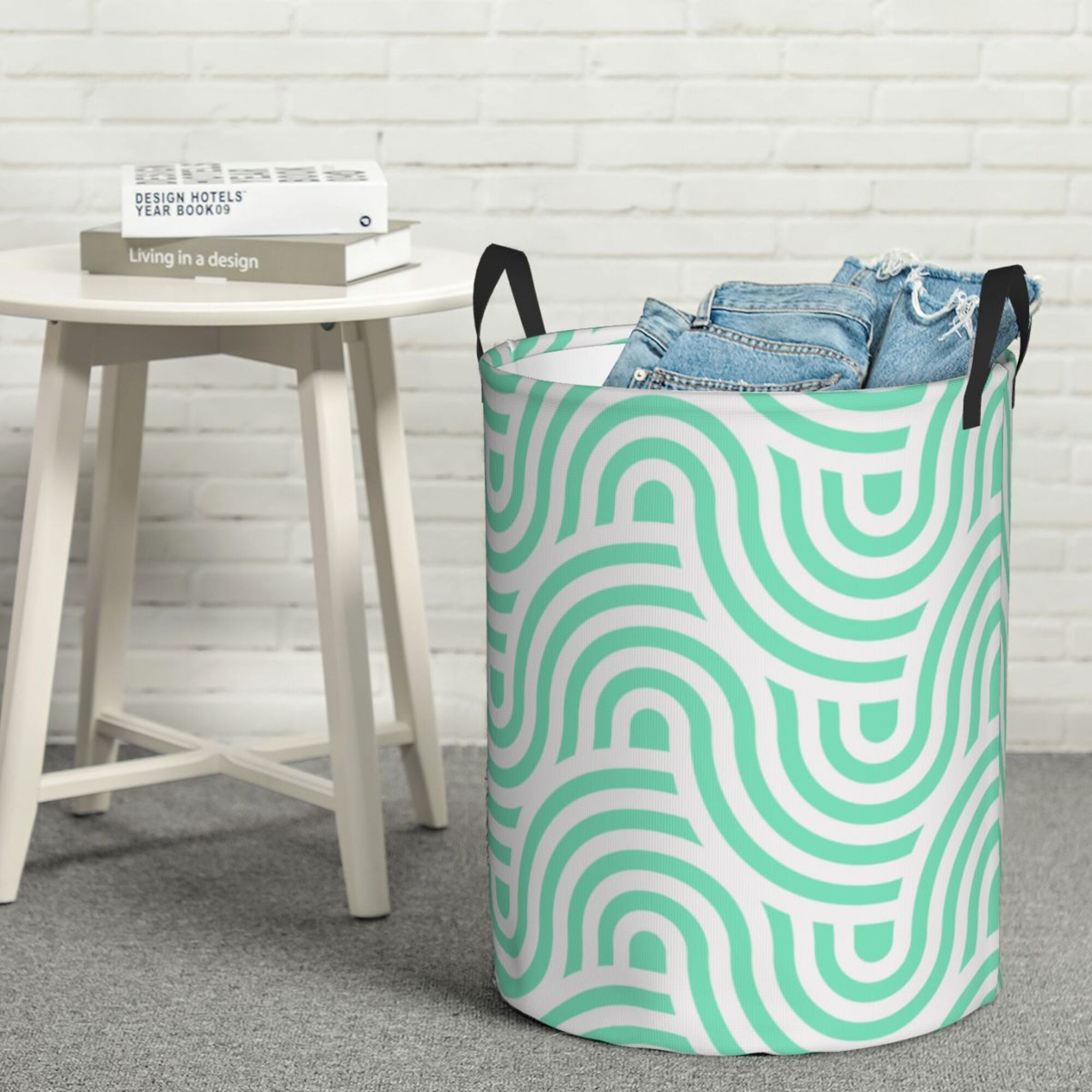 YFYANG Waterproof Laundry Hamper, Green Line Art Laundry Basket Oxford ...