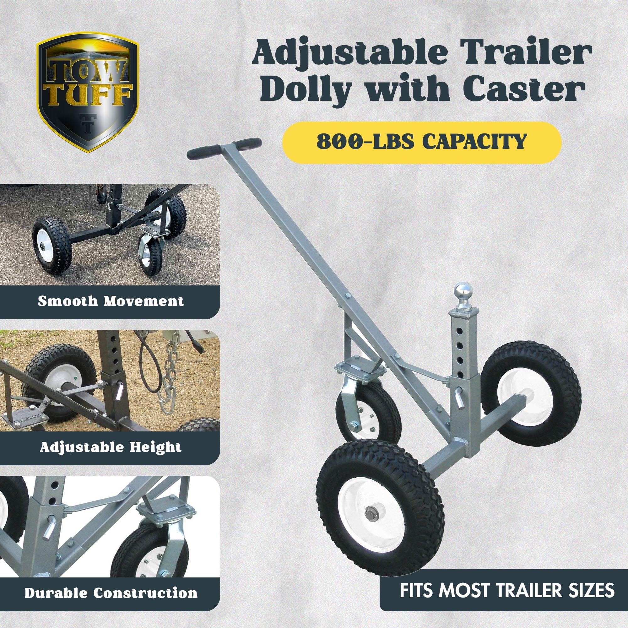 Open Box Tow Tuff Adjustable Solid Steel 800lb Capacity Trailer Dolly w ...